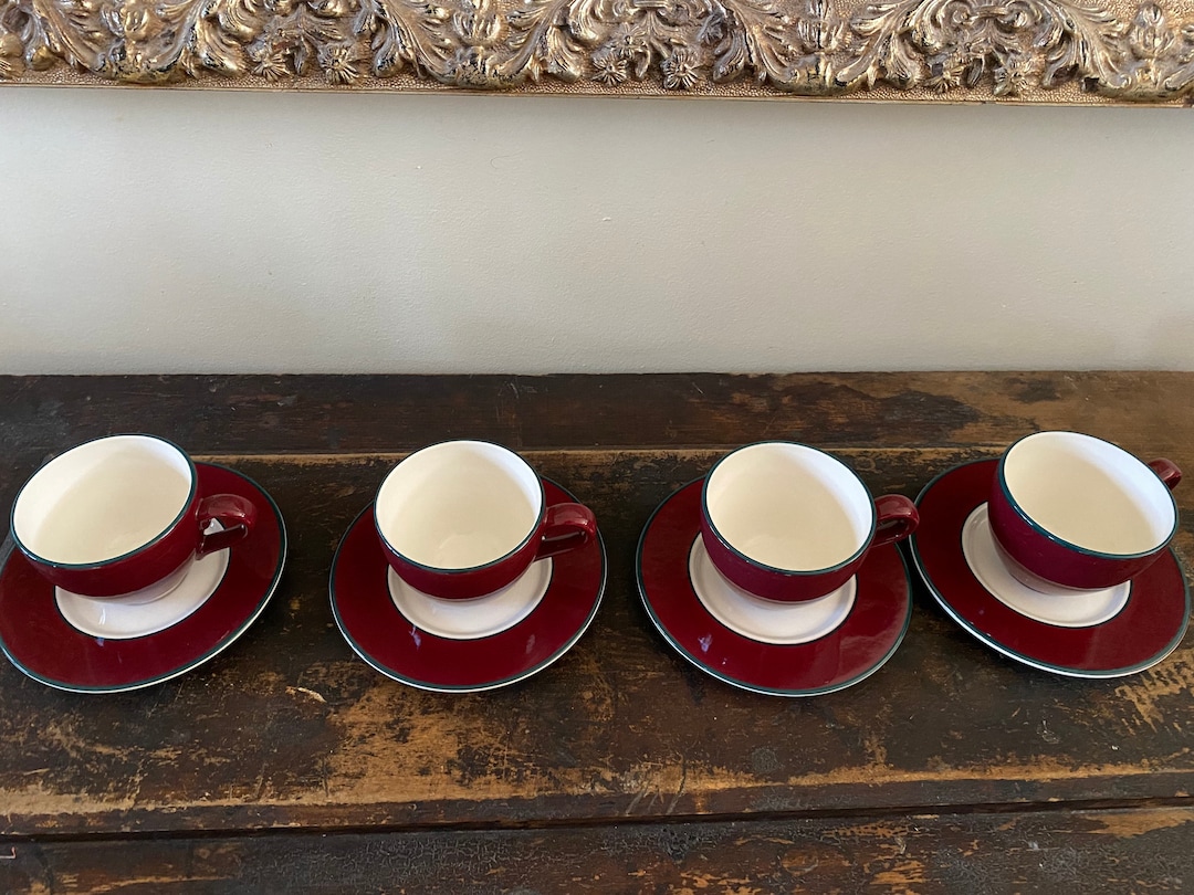 4 Pagnossin Spa Maroon Green Trim Cups & Saucers - Etsy