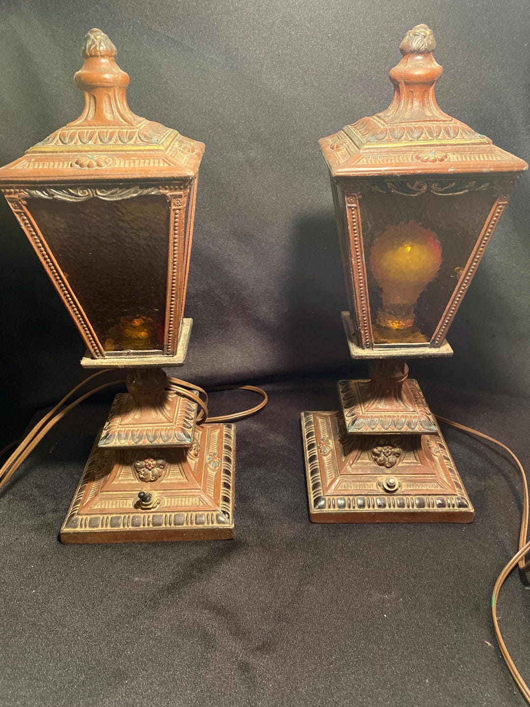 Pair of Antique Mantle Lamps With Glass Panels - Etsy