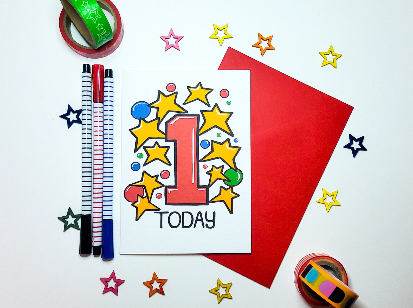 One 1 Today Birthday Card With Stars Happy Birthday Card for - Etsy