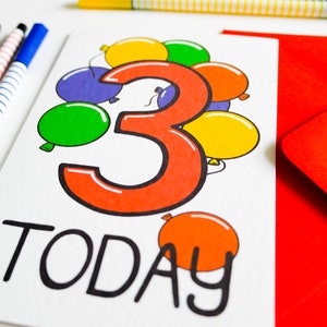 Three 3 TODAY Birthday Card Happy Birthday Card for Three Year Old ...