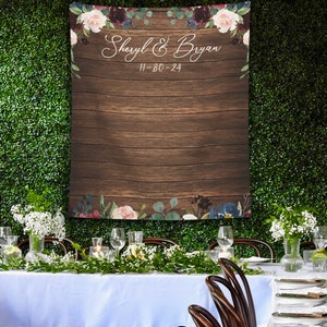 Wedding Maroon Floral Backdrop, Rustic Bohemian Wedding Photo Backdrop ...