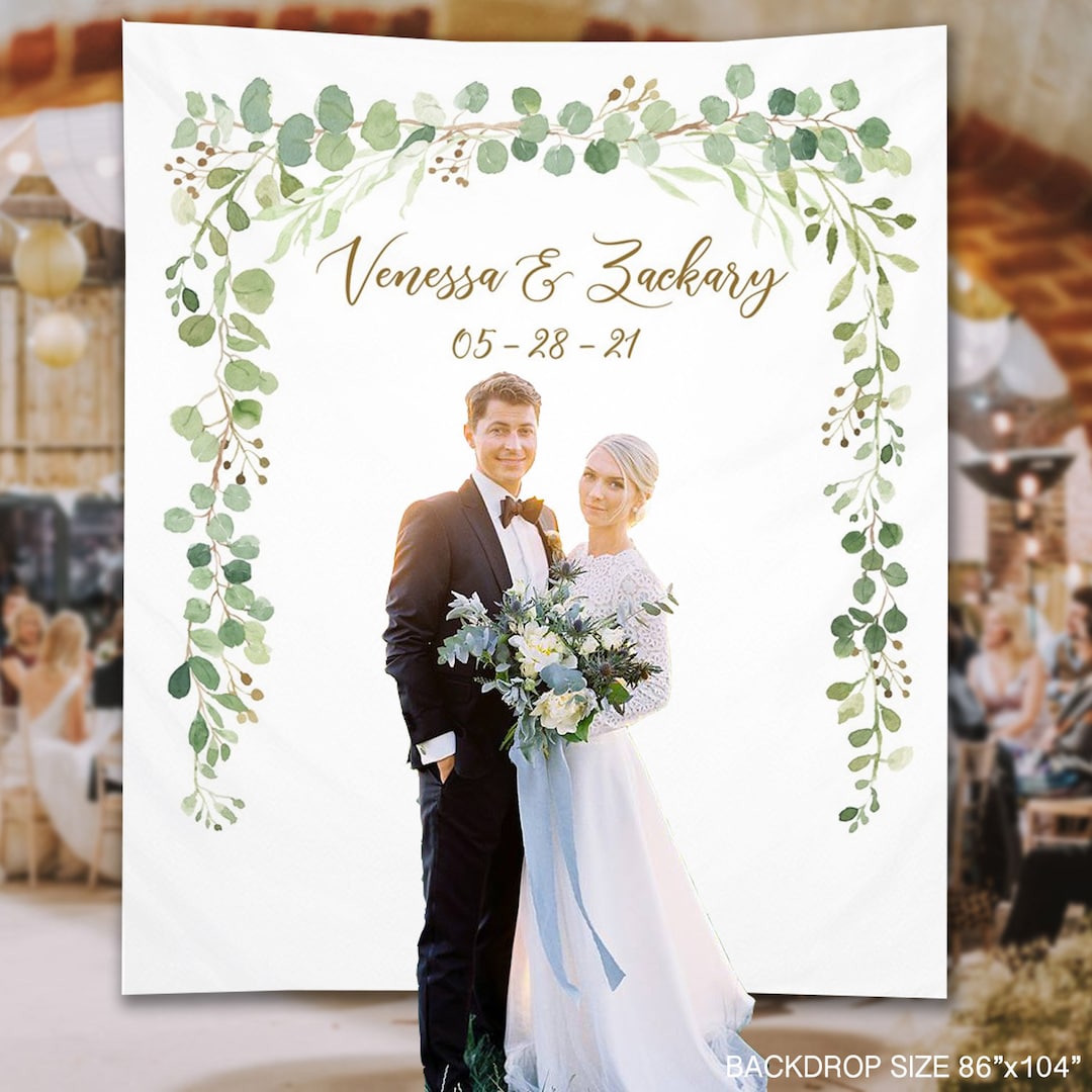 Wedding Backdrop, Greenery Wedding Reception Banner, Anniversary Custom ...