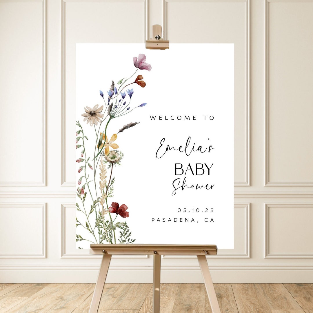 Boho Wild Flowers Baby Shower Welcome Sign, Rustic Floral Baby Shower ...