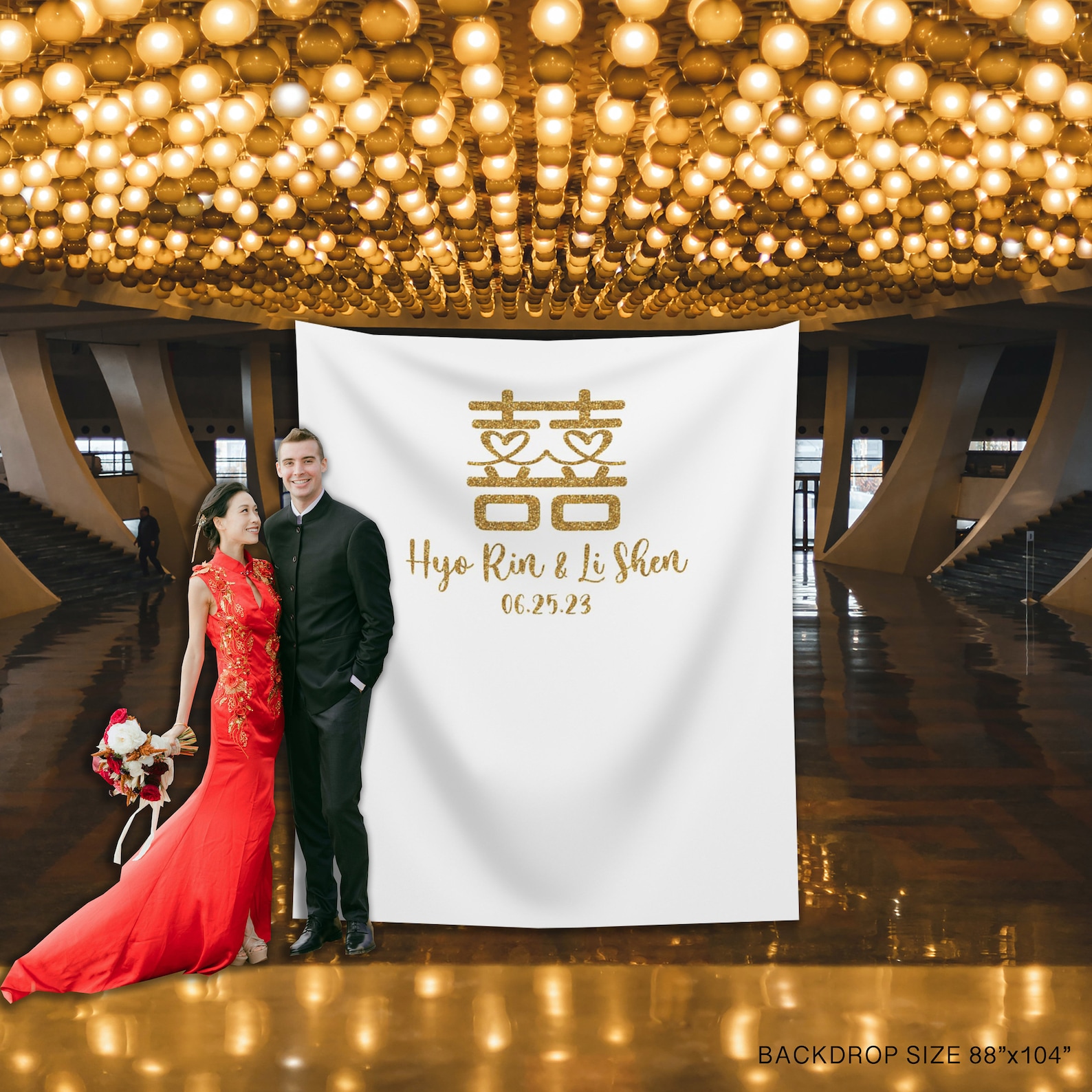 Chinese Wedding Backdrop Gold Glitters Double Happiness - Etsy