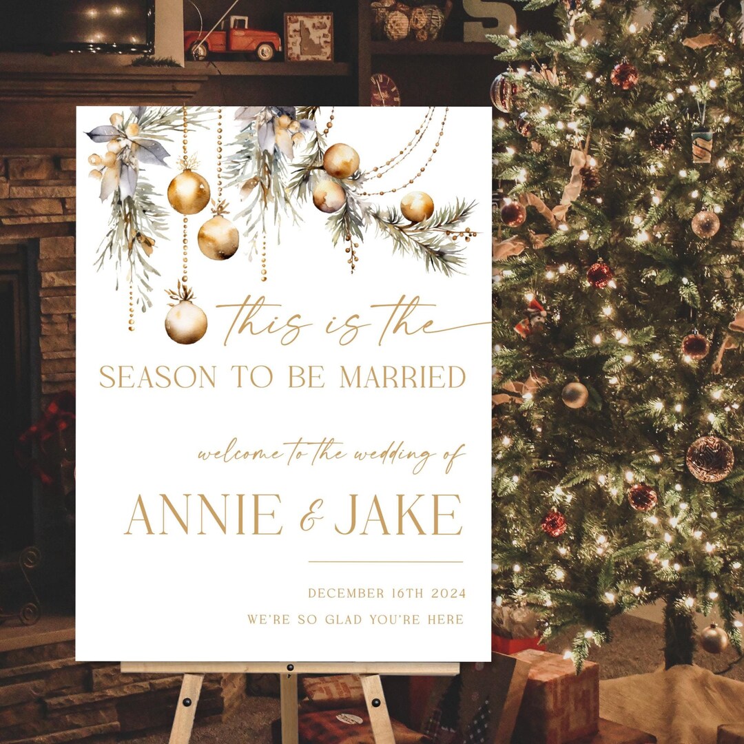 Christmas Wedding Welcome Sign, Winter Wedding Reception Sign, Gold ...