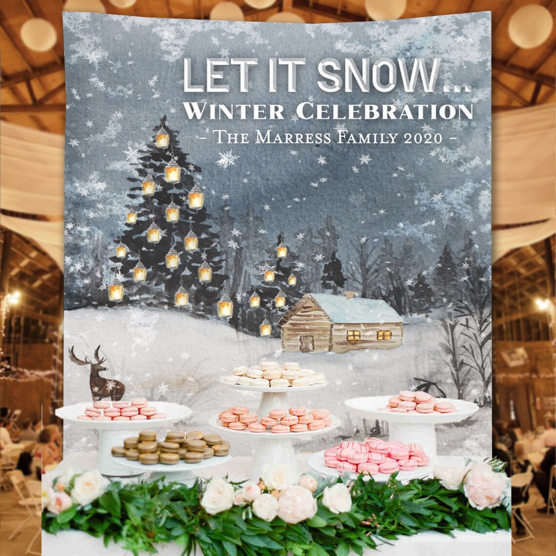 Christmas Party Backdrop, Winter Wonderland Party Custom Banner, Snowy ...