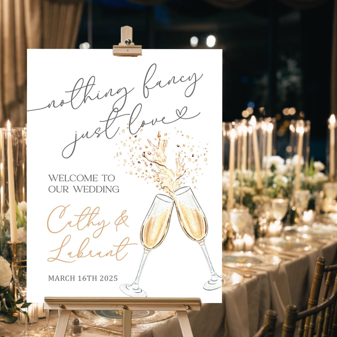 Champagne Wedding Reception Welcome Sign, Elegant Wedding Anniversary ...