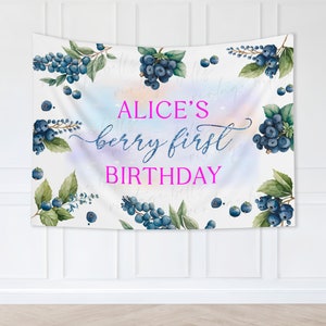 Berry First Birthday Backdrop, Blueberry Birthday Theme Party ...