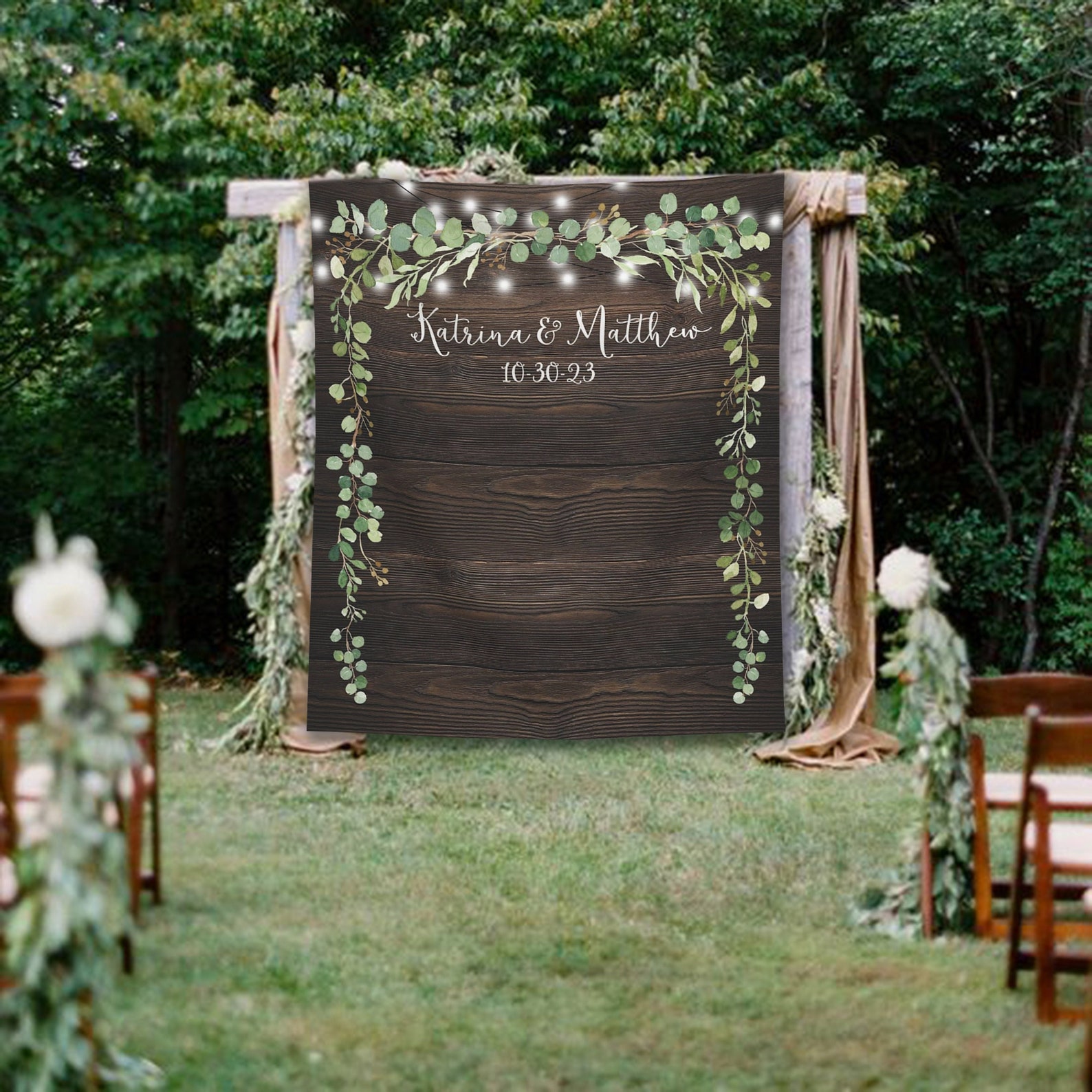 Wedding Backdrop, Rustic Wood Botanical Wedding Background, Wedding ...