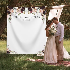 Burgundy Floral Wedding Backdrop, Maroon Flowers Wedding Decor, Custom ...
