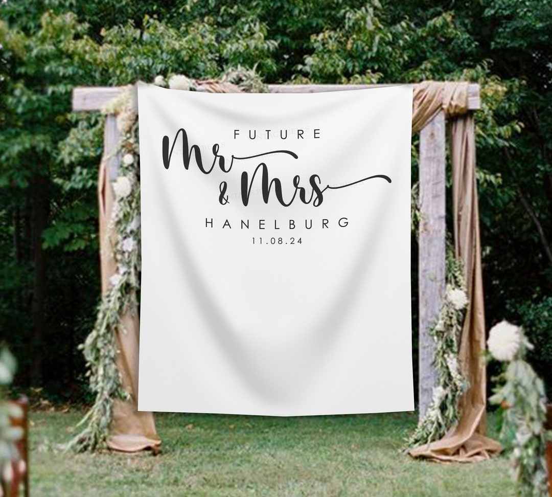 Engagement Backdrop, Future Mr and Mrs Banner, Elegant Script ...