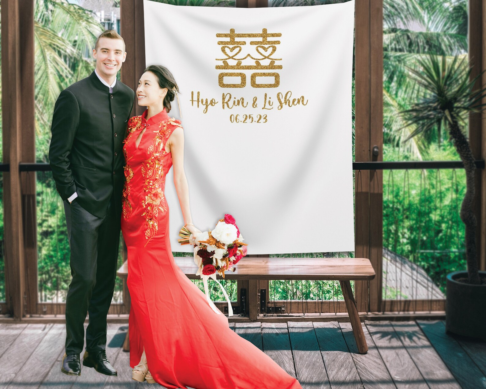 Chinese Wedding Backdrop Gold Glitters Double Happiness - Etsy