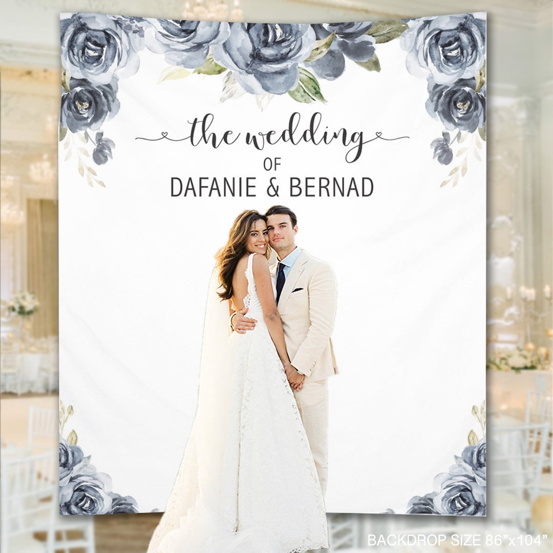 Wedding Backdrop, Dusty Blue Flowers Reception Backdrop, Anniversary ...