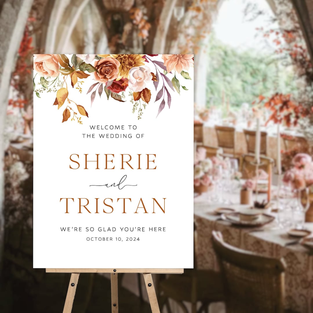 PRINTED Fall Floral Wedding Welcome Sign, Autumn Flowers Reception ...