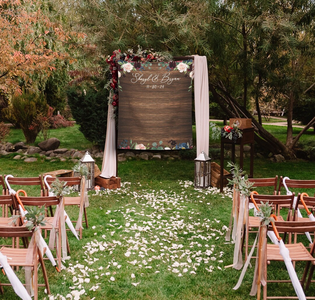 Wedding Maroon Floral Backdrop, Rustic Bohemian Wedding Photo Backdrop ...