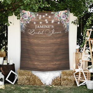 Rustic Whimsical Floral Bridal Shower Backdrop, Rustic Spring Floral ...