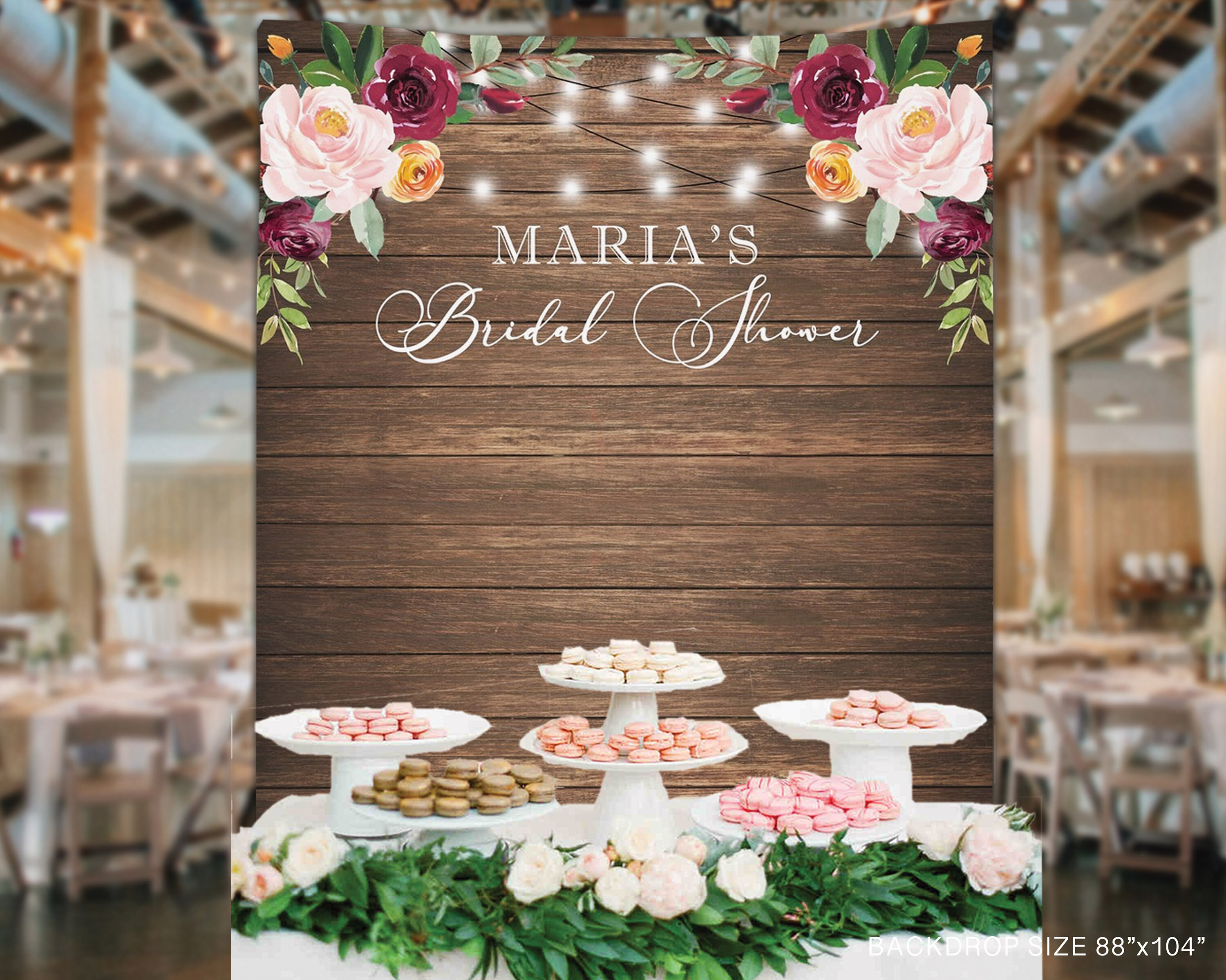 Bridal Shower Backdrop Rustic Burgundy Coral Floral Wedding | Etsy