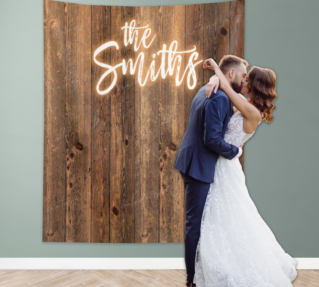 Rustic Wood-like Wedding Backdrop, Rustic Wedding Decor, Custom Neon ...