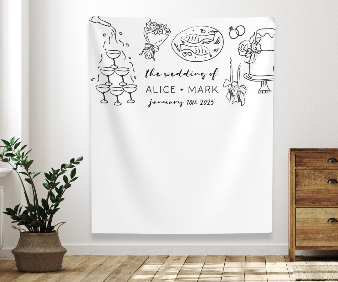 Hand Drawn Whimsical Wedding Backdrop, Custom Anniversary Backdrop ...