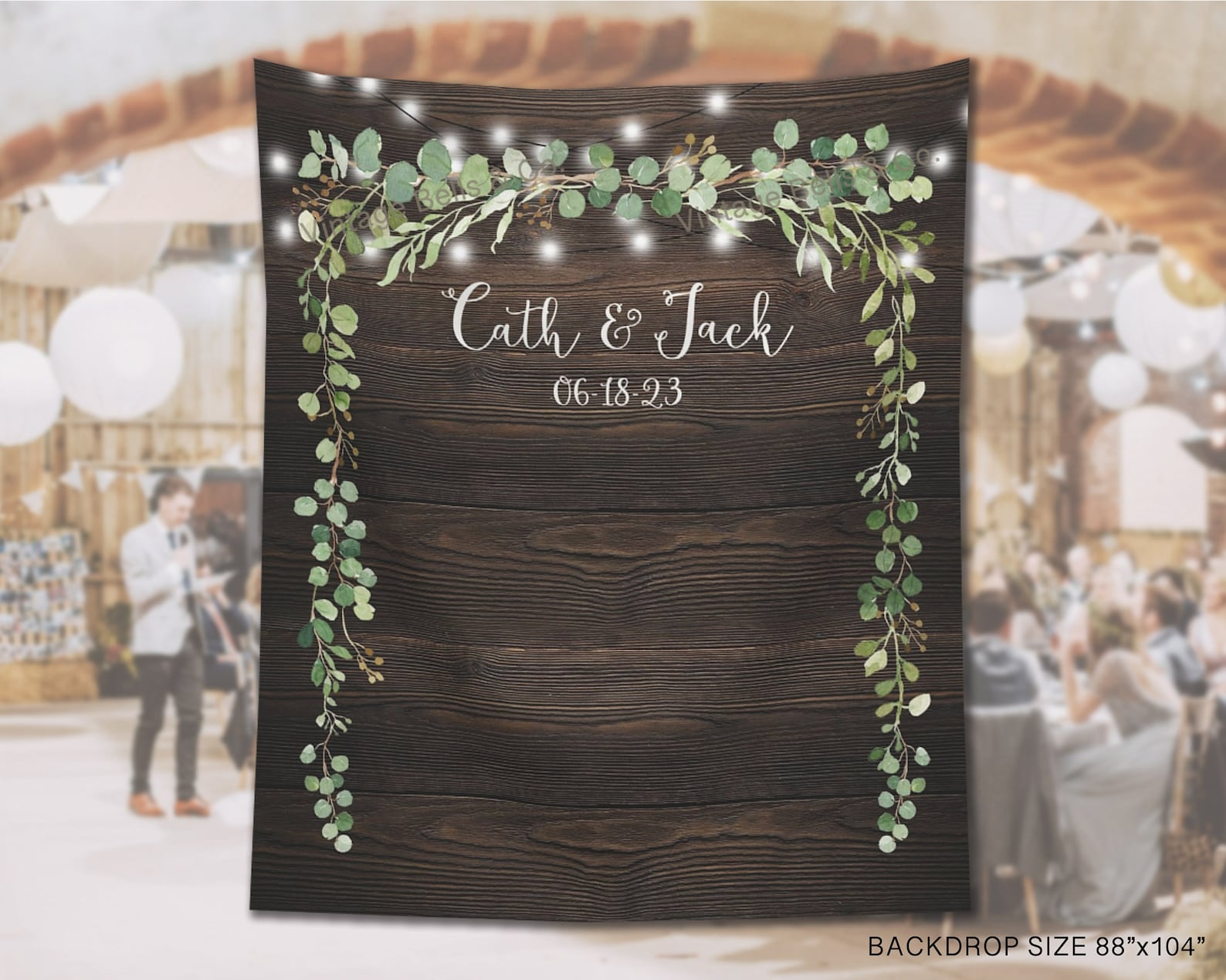Wedding Backdrop, Rustic Wood Botanical Wedding Background, Wedding ...