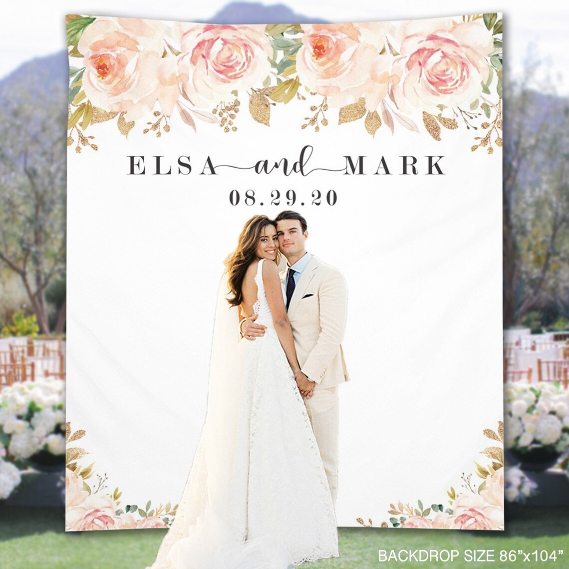 Wedding Photo Backdrop Gold Blush Roseswedding Photo | Etsy