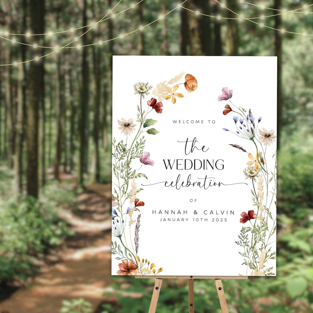 PRINTED Whimsical Garden Wedding Welcome Sign, Personalized Floral ...
