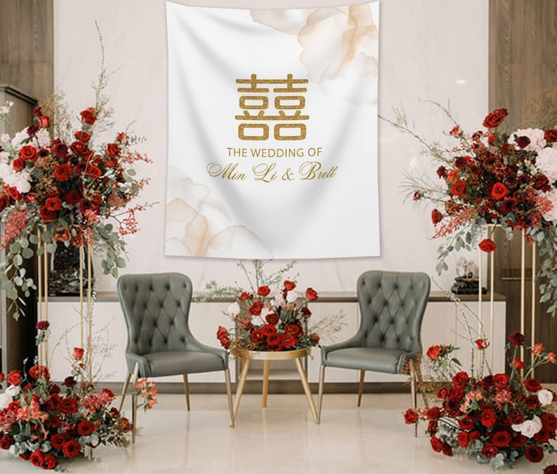 Chinese Wedding Backdrop, Double Happiness Wedding Decorations, Asian ...
