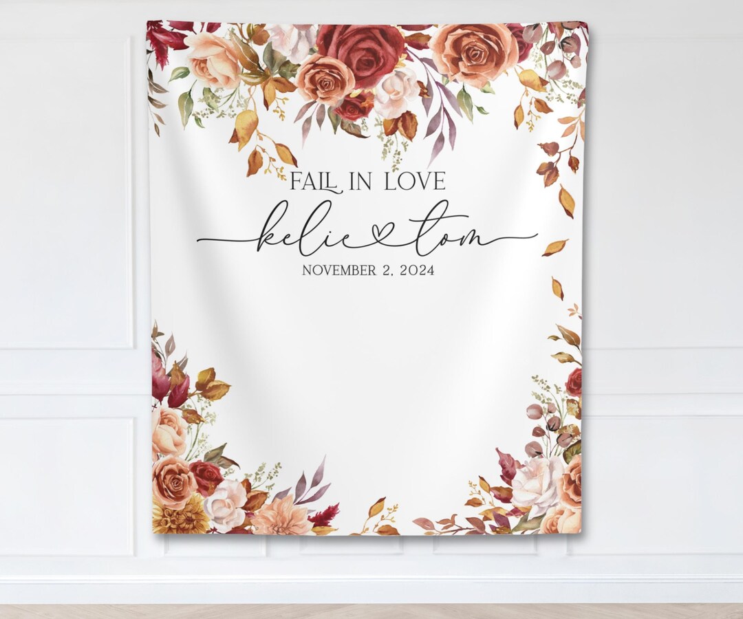 Fall in Love Backdrop, Fall Flowers Wedding Backdrop, Personalized ...