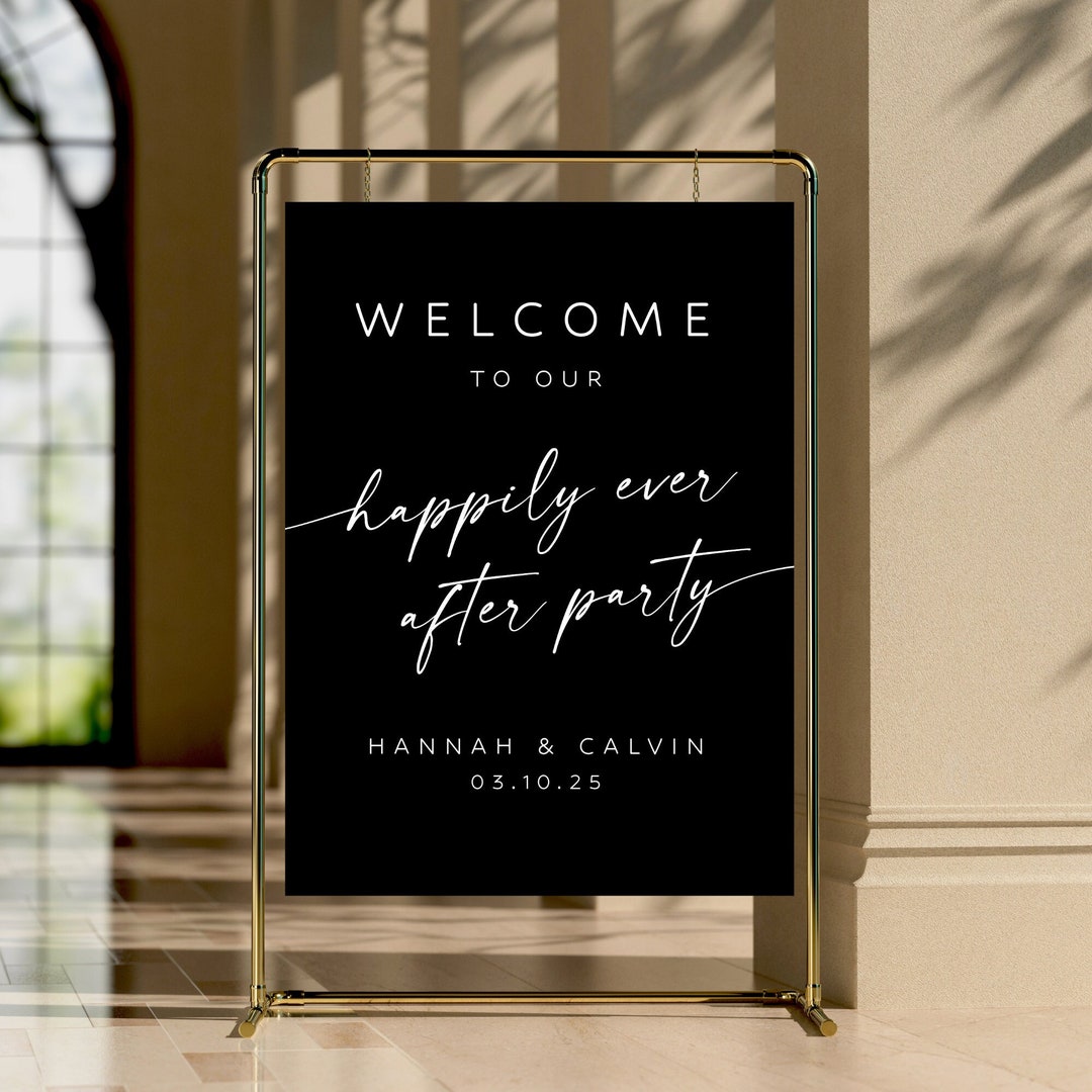 Happily Ever After Party Sign, Elegant Wedding Anniversary Sign, Script ...