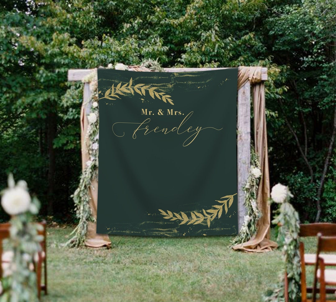 Gold Leaf Wedding Backdrop, Emerald Green Wedding Decor, Botanical ...