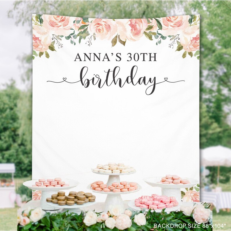 Birthday Photo Backdrop, Boho Floral Custom Selfie Photo Station ...