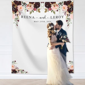 Burgundy Floral Wedding Backdrop, Maroon Flowers Wedding Decor, Custom ...