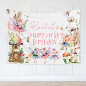 Fairy First Birthday Backdrop, Fairy Birthday Theme Party Decoration ...