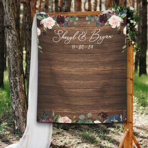 Wedding Maroon Floral Backdrop, Rustic Bohemian Wedding Photo Backdrop ...