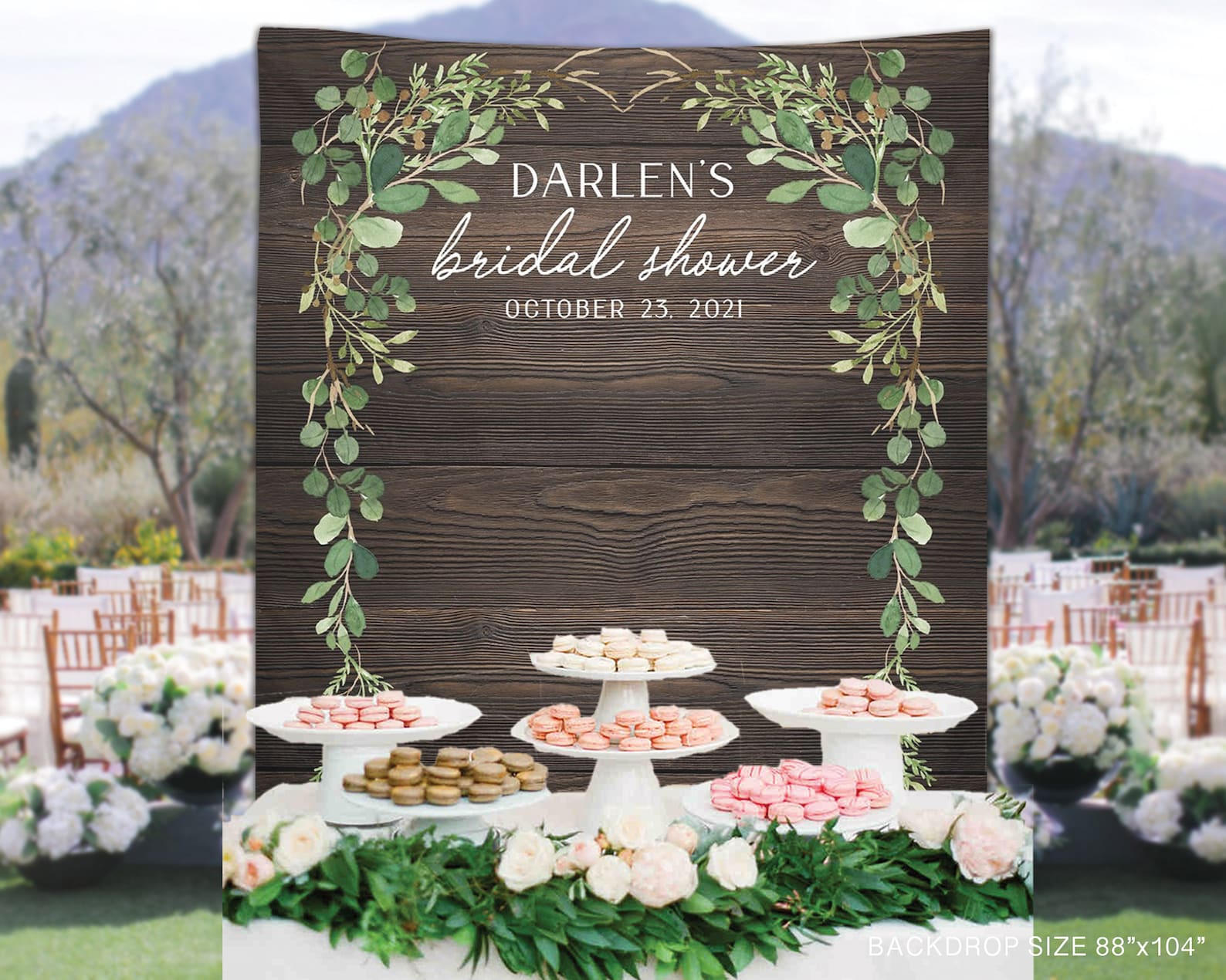 Bridal Shower Backdrop, Rustic Greenery Wood Custom Banner, Botanical ...