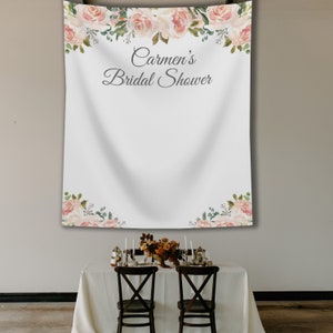 Bridal Shower Backdrop, Personalized Party Decorations Banner, Floral ...