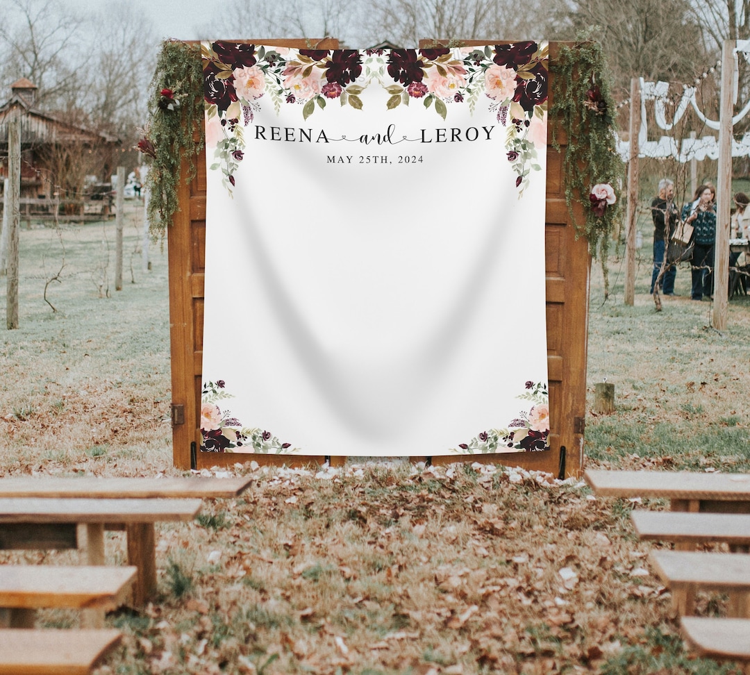 Burgundy Floral Wedding Backdrop, Maroon Flowers Wedding Decor, Custom ...