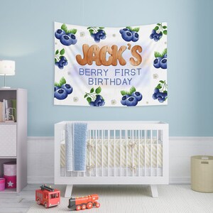 Baby Boy First Birthday Backdrop, Blueberry Birthday Theme Party ...