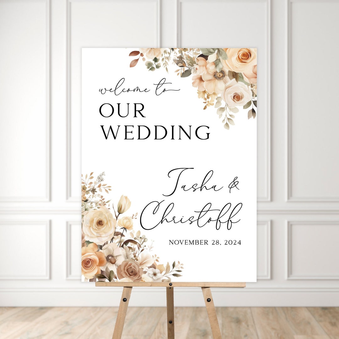 PRINTED Fall Floral Wedding Welcome Sign, Autumn Flowers Reception ...