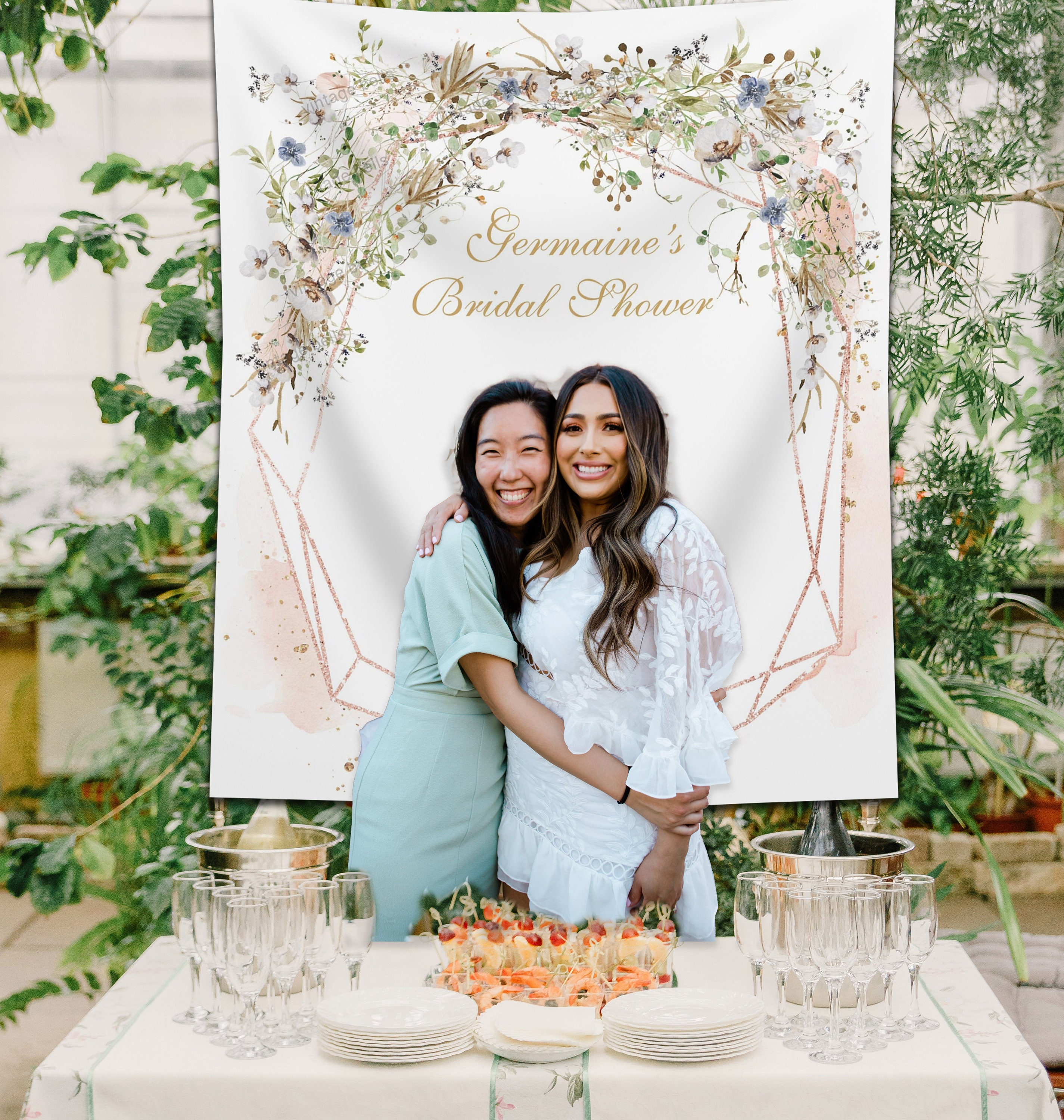Future Mrs. Backdrop, Wild Flowers Bridal Shower Backdrop, Boho Leafy ...