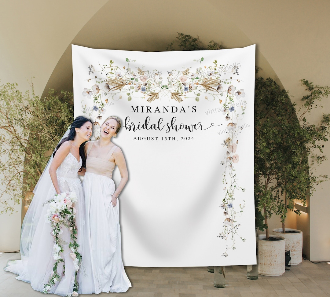 Bridal Shower Backdrop, Wild Flowers Bridal Shower Banner, Botanical ...