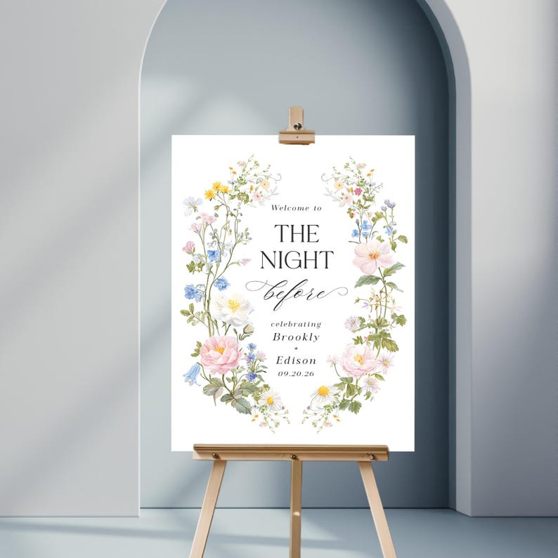 Wild Flowers the Night Before Wreath, Whimsical Wedding Rehearsal Large ...