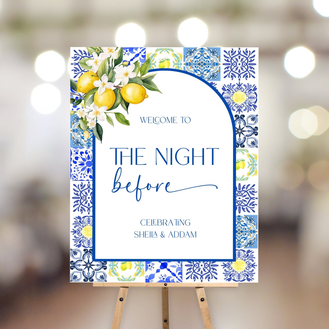 PRINTED Blue Tiles Lemon Wedding Rehearsal Sign, Main Squeeze Sign ...