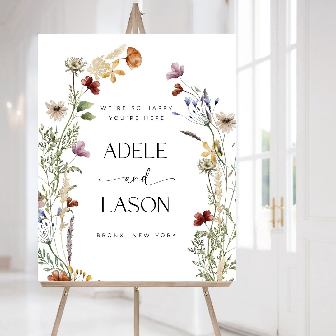 PRINTED Whimsical Garden Wedding Welcome Sign, Personalized Floral ...