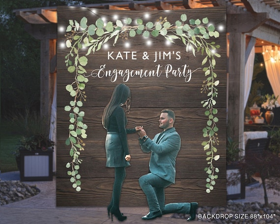Rustic Engagement Party Photo Backdrop Custom Greenery | Etsy