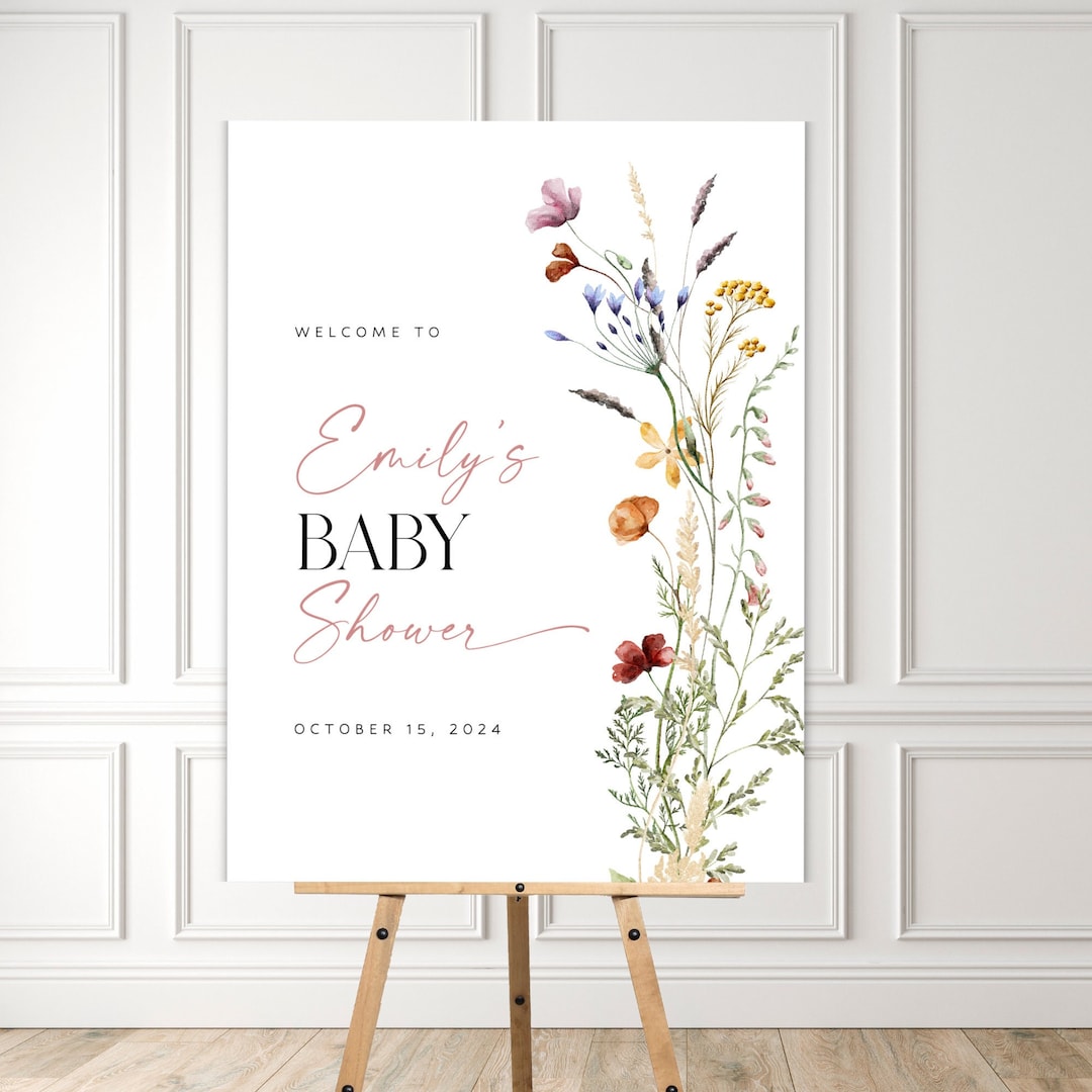 Boho Wild Flowers Baby Shower Welcome Sign, Rustic Floral Baby Shower ...