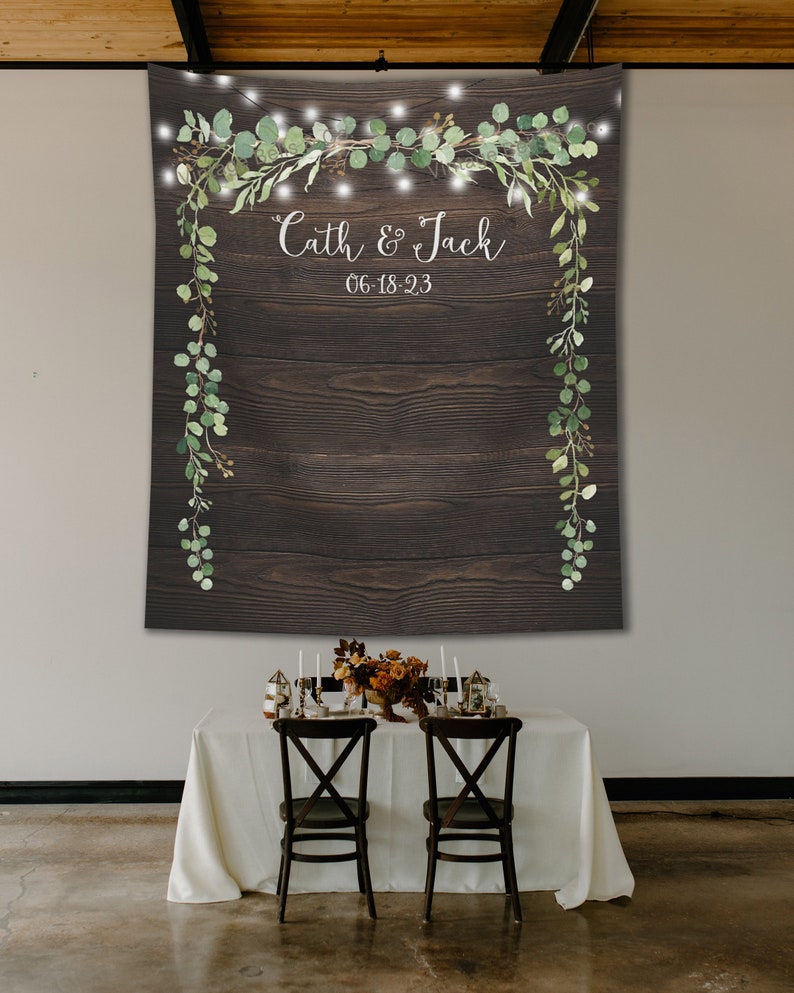 Wedding Backdrop, Rustic Wood Botanical Wedding Background, Wedding ...