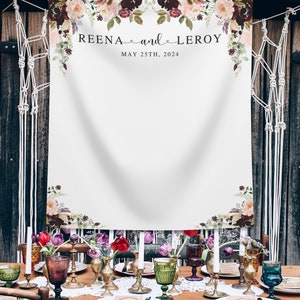 Burgundy Floral Wedding Backdrop, Maroon Flowers Wedding Decor, Custom ...