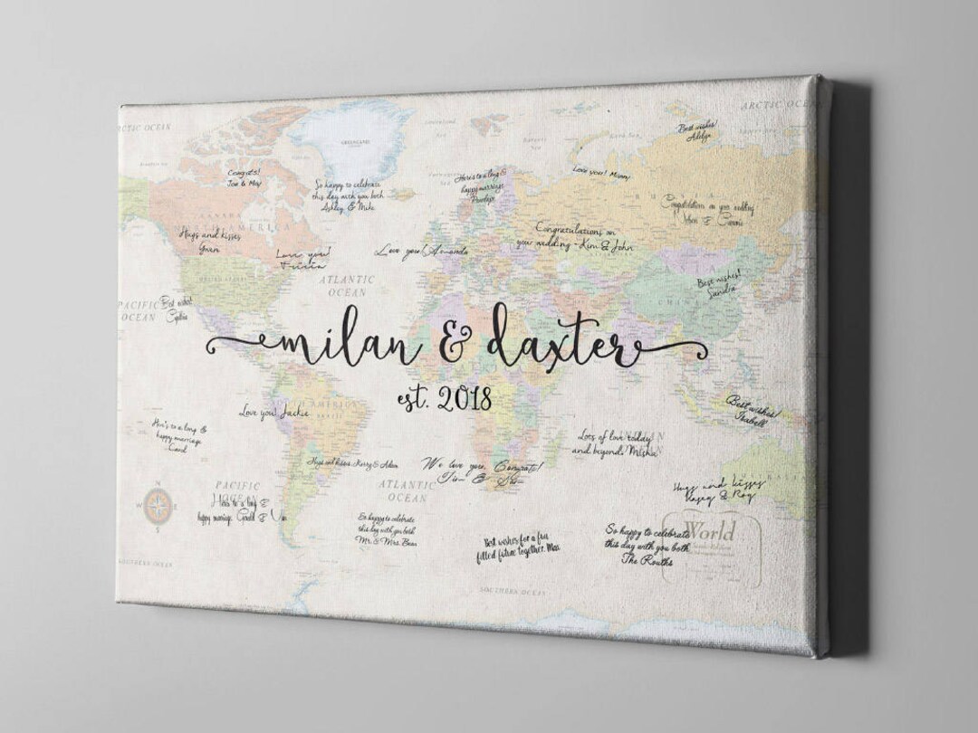 Canvas Guest Book, Rustic World Map Signature Guest Book, Travel Theme ...