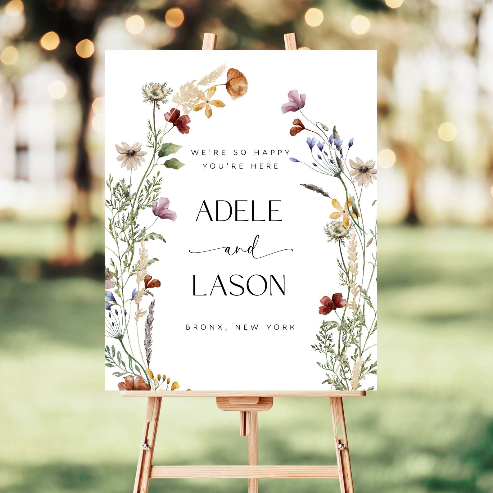 PRINTED Whimsical Garden Wedding Welcome Sign, Personalized Floral ...